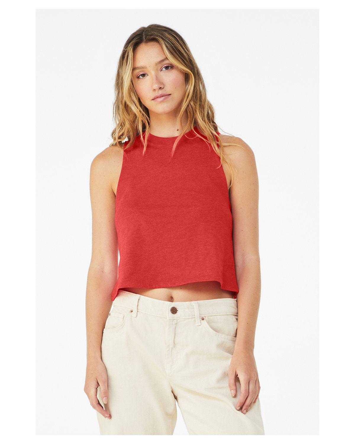 6682 Women's Racerback Cropped Tank Crop Top Heather Red - From $5.03